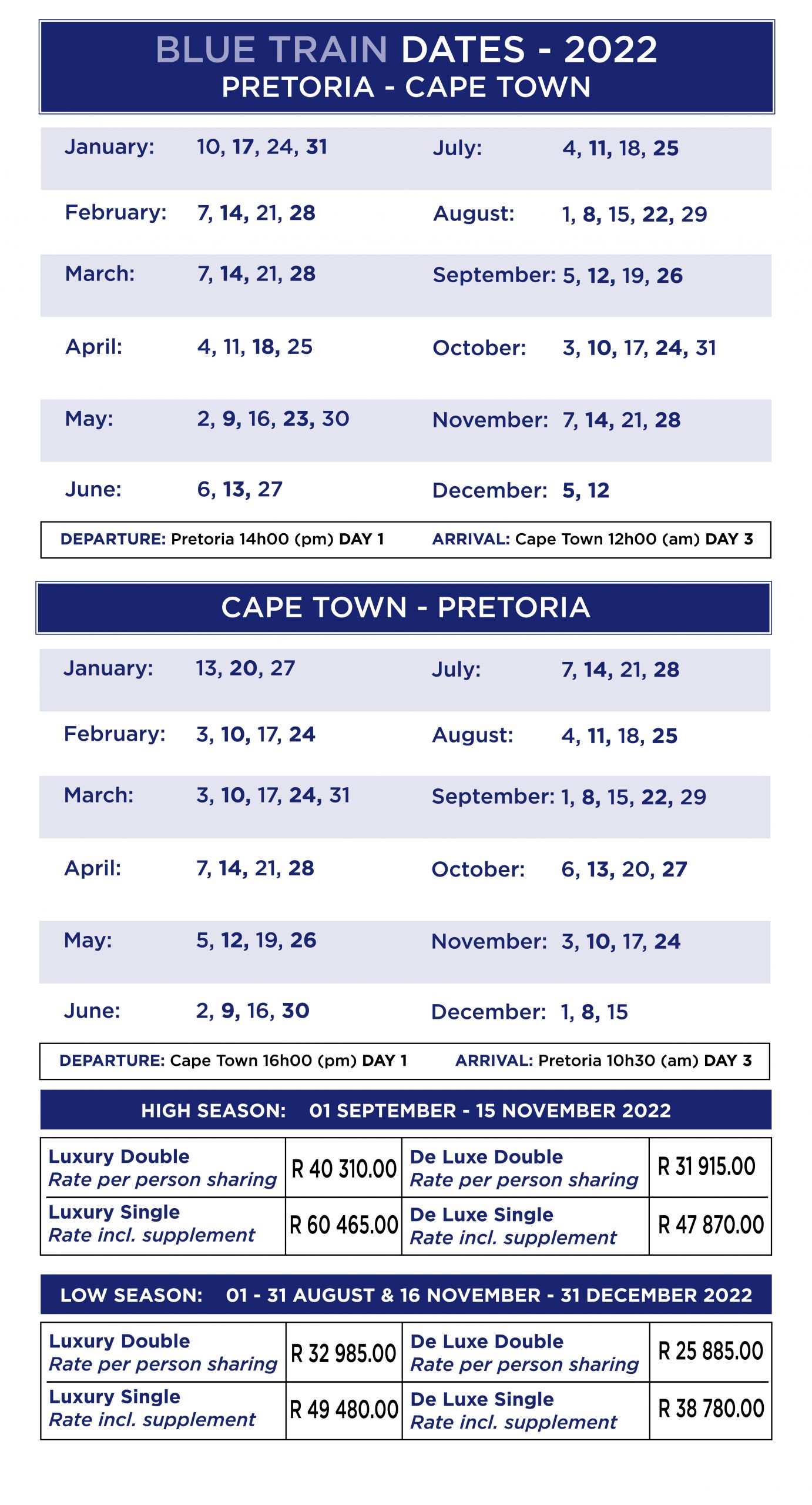 Blue Train Prices – Blue Train, Rovos Rail & Shongololo Express Bookings